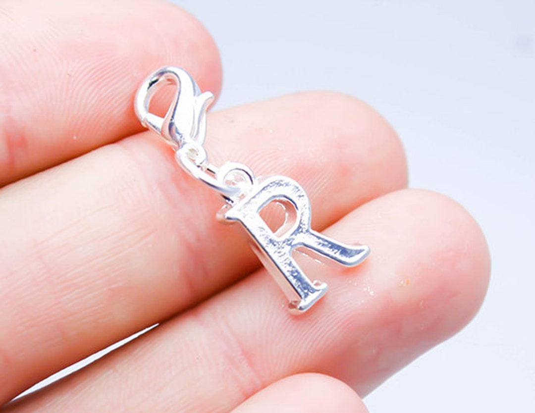 Initial Clip on Charm | Letter R Charm | Silver Plated Letter R Charm ...