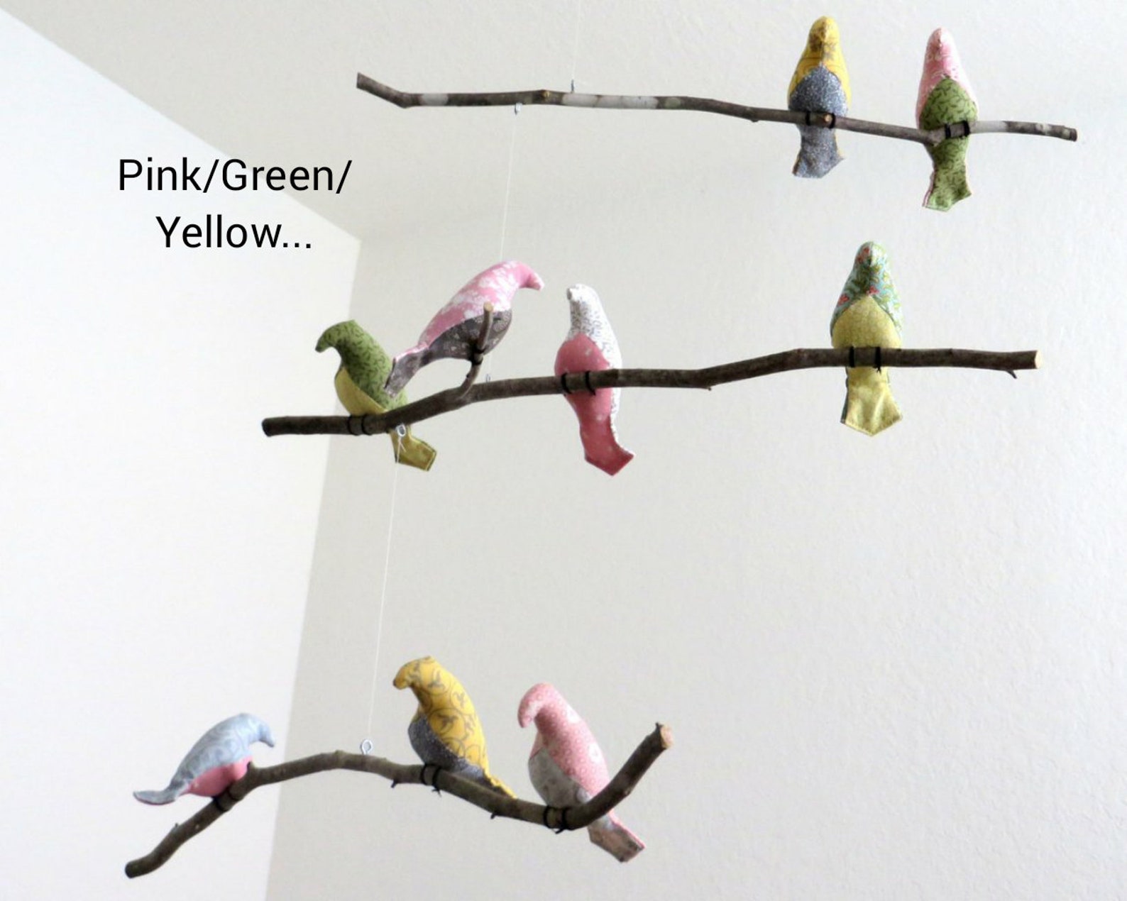 Bird Hanging Mobile Pink Gray Purple Gray Green Blue | Etsy