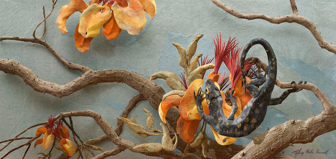 Blank Card - 'sweet Oasis' - Pollinating Lizard Paper Sculpture, Print ...