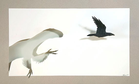 Raptor Dinosaur and Raven 'passing' Giclee Fine | Etsy