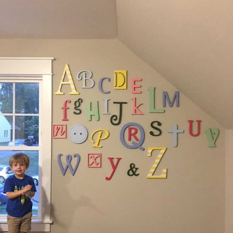 Wooden Alphabet Letters, Toddler Playroom Sign, Nursery Library Sign ...