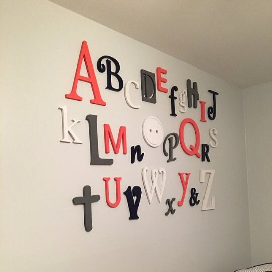 Wooden Alphabet Letters Set Painted Wooden Letters Wall - Etsy