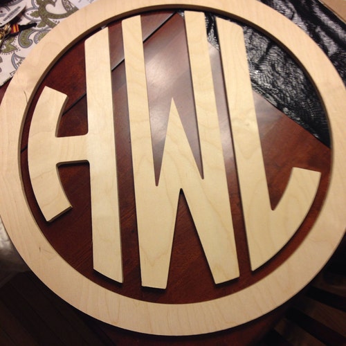 24 Wooden Monogram Circle Monogram With Border | Etsy