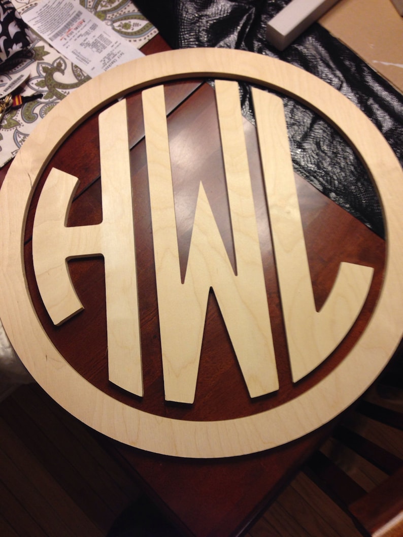 24 Wooden Monogram Circle Monogram With Border - Etsy