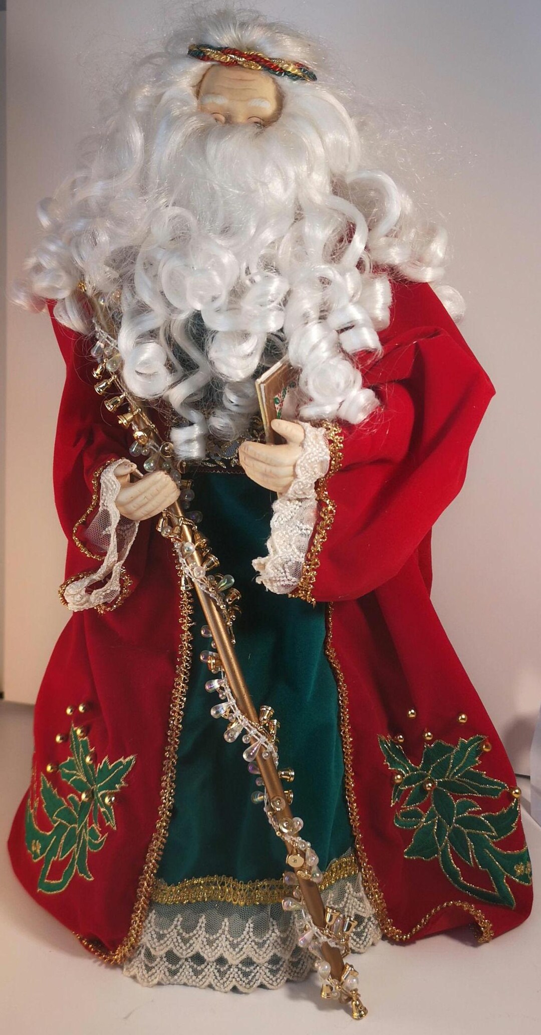 Vintage Tree Topper Santa Figurine 17 Tall St. Nick Statue in Green and ...