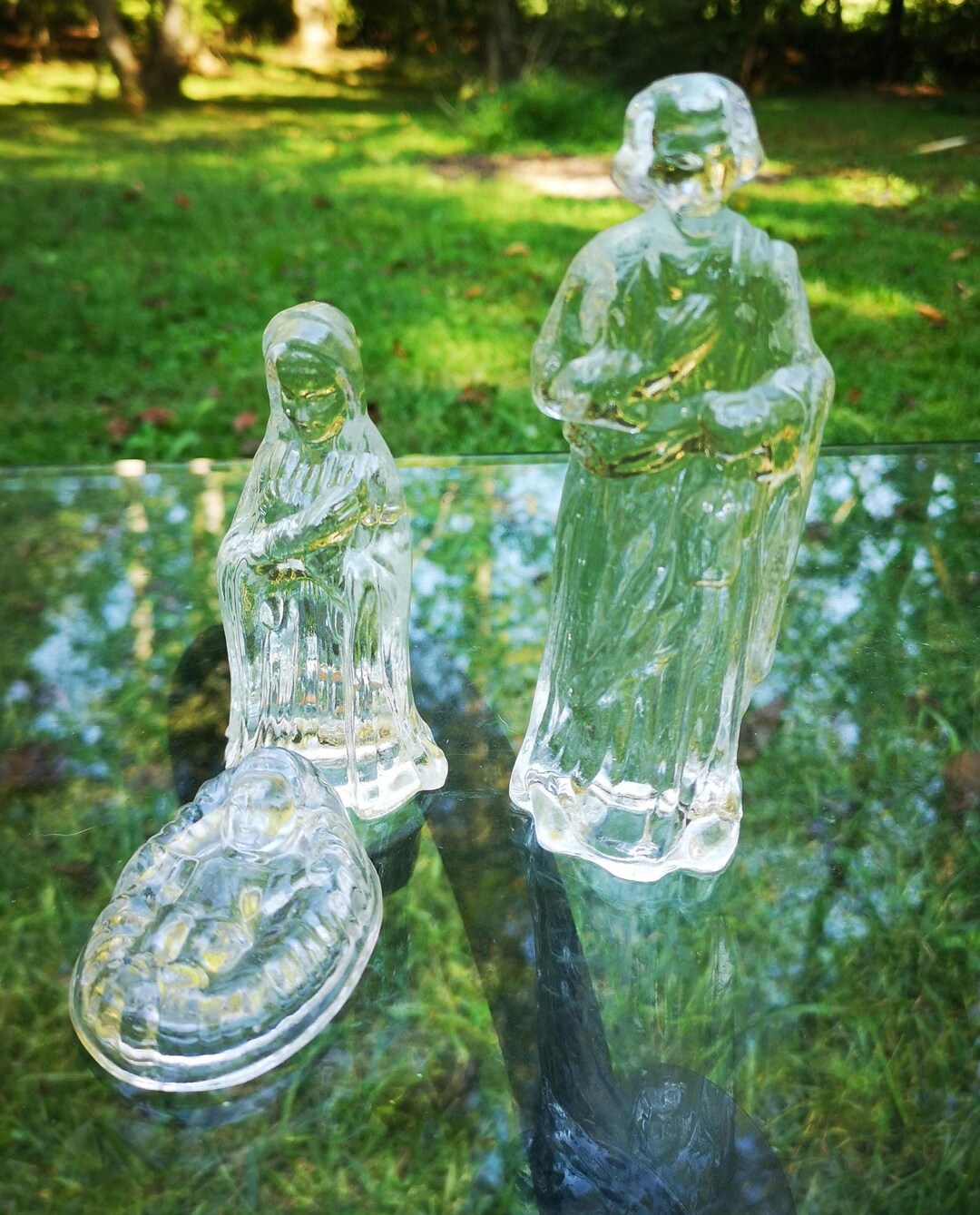 Vintage Clear Glass Nativity Figurine Set Joseph Mary Baby Jesus ...