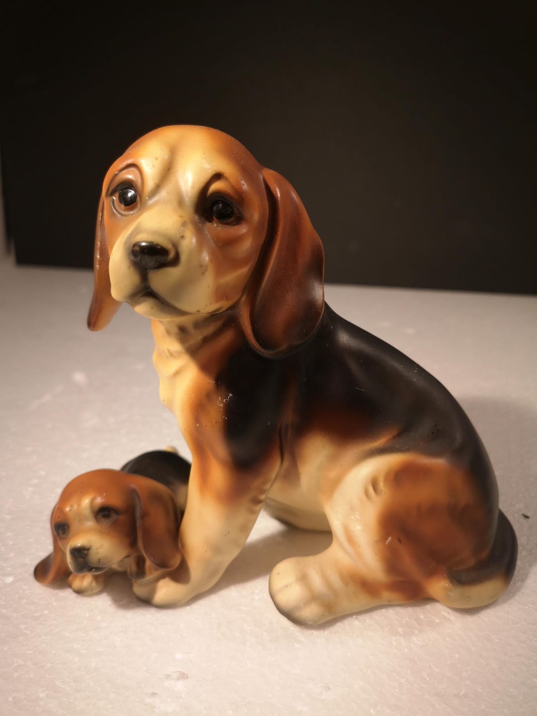 Vintage Porcelain Beagle Figurine Adult Dog and Puppy Hand-painted ...