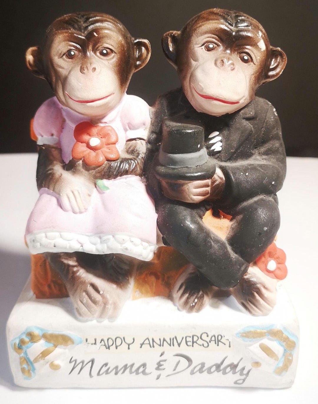 Vintage Happy Anniversary Monkey Bank 1970s Ceramic Chimpanzee Figurine ...