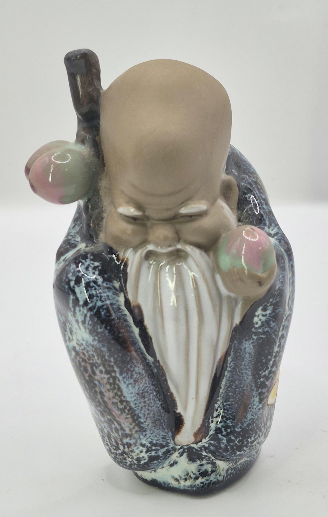 Vintage Shou Lao Figurine: Chinese Longevity God Porcelain Statue, Blue ...