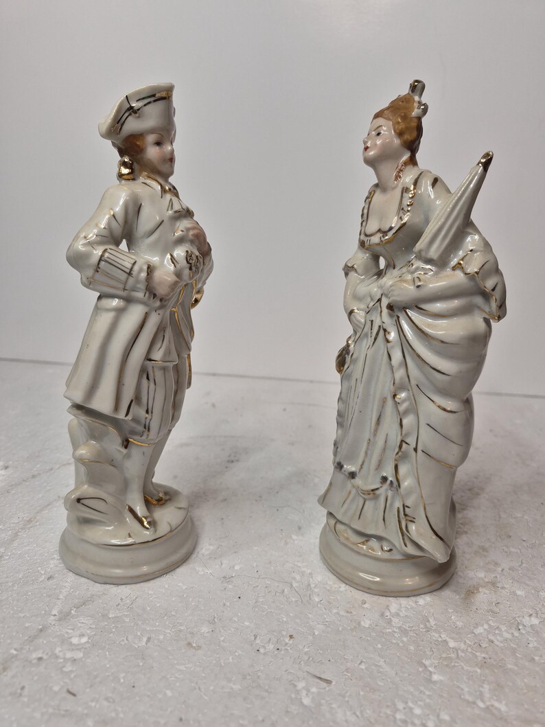 Vintage Porcelain Colonial Couple Figurines, Hand-painted Gold Gilt ...