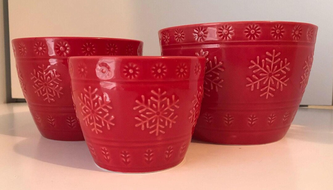 Vintage Red Snowflake Bowls – Set of 3 Holiday Bowls With Snowflake ...