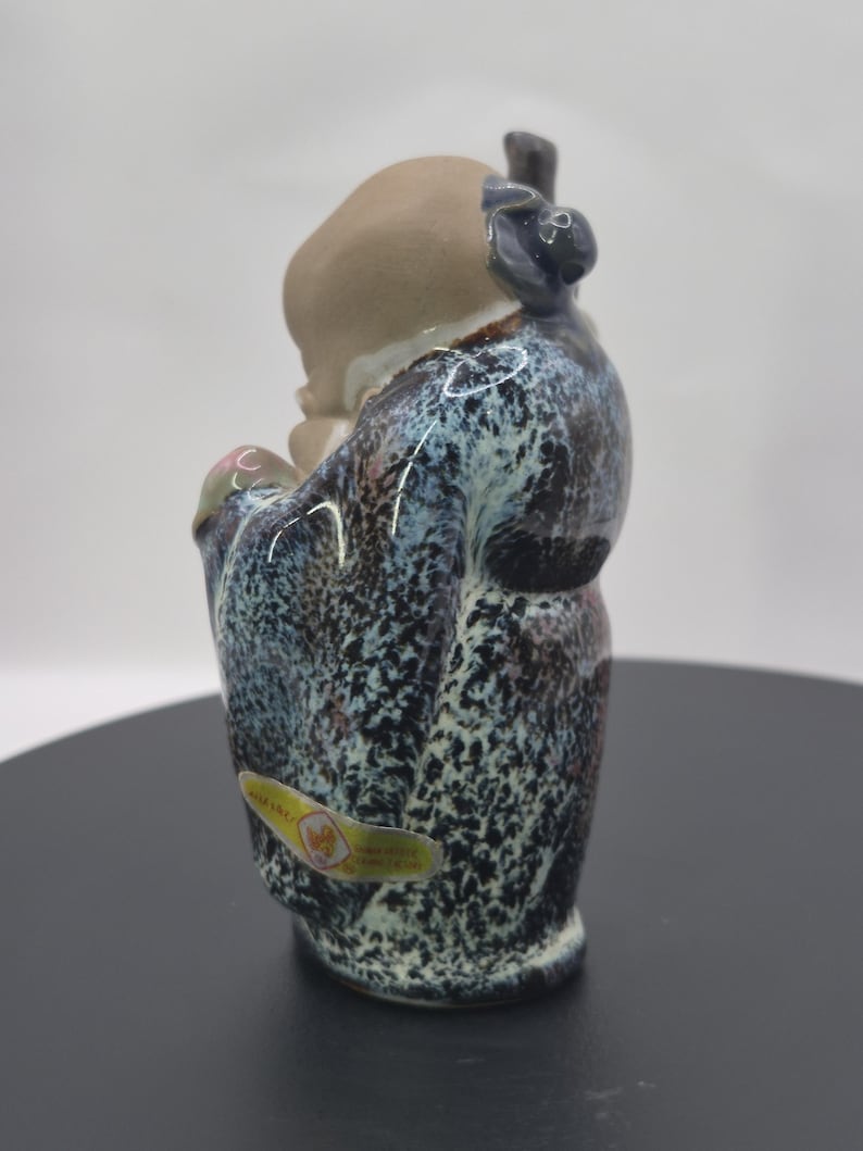 Vintage Shou Lao Figurine: Chinese Longevity God Porcelain Statue, Blue ...