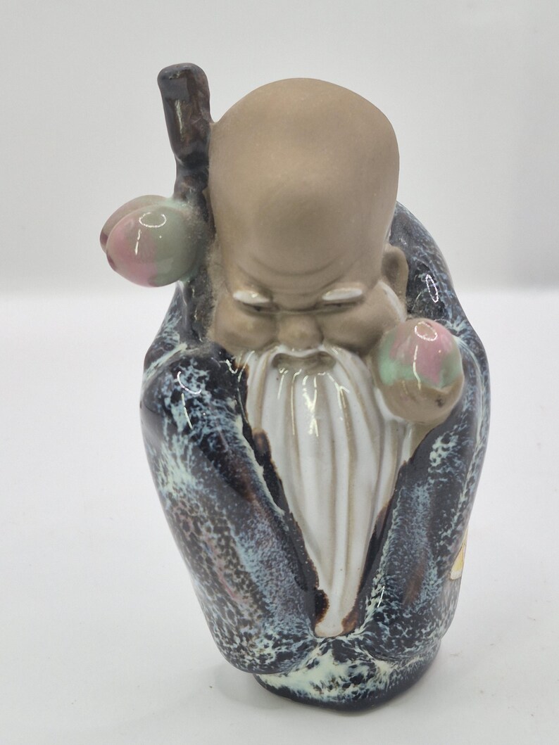 Vintage Shou Lao Figurine: Chinese Longevity God Porcelain Statue, Blue ...