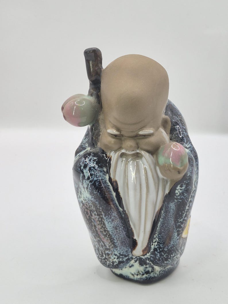 Vintage Shou Lao Figurine: Chinese Longevity God Porcelain Statue, Blue ...