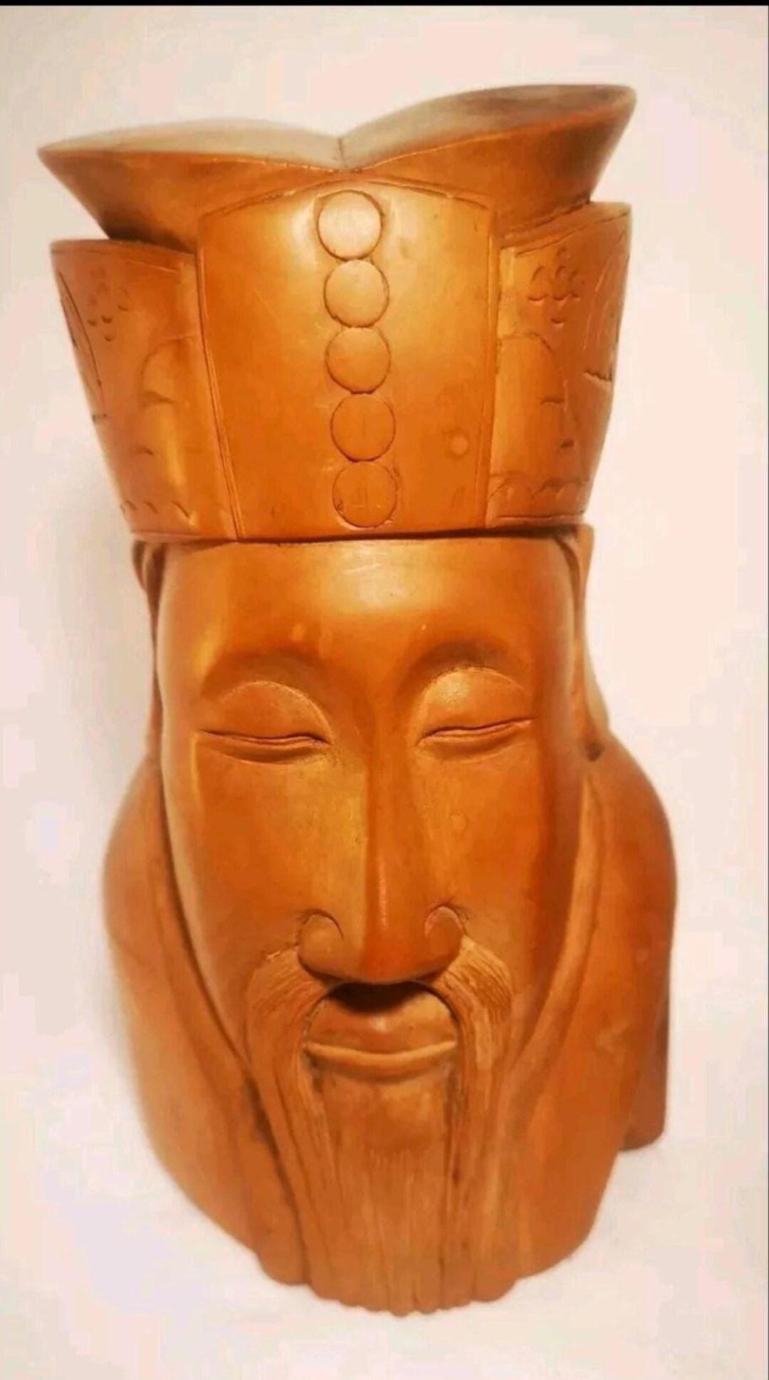 Vintage Chinese Handcarved Wooden Kongzi Head Bust Sculpture ...
