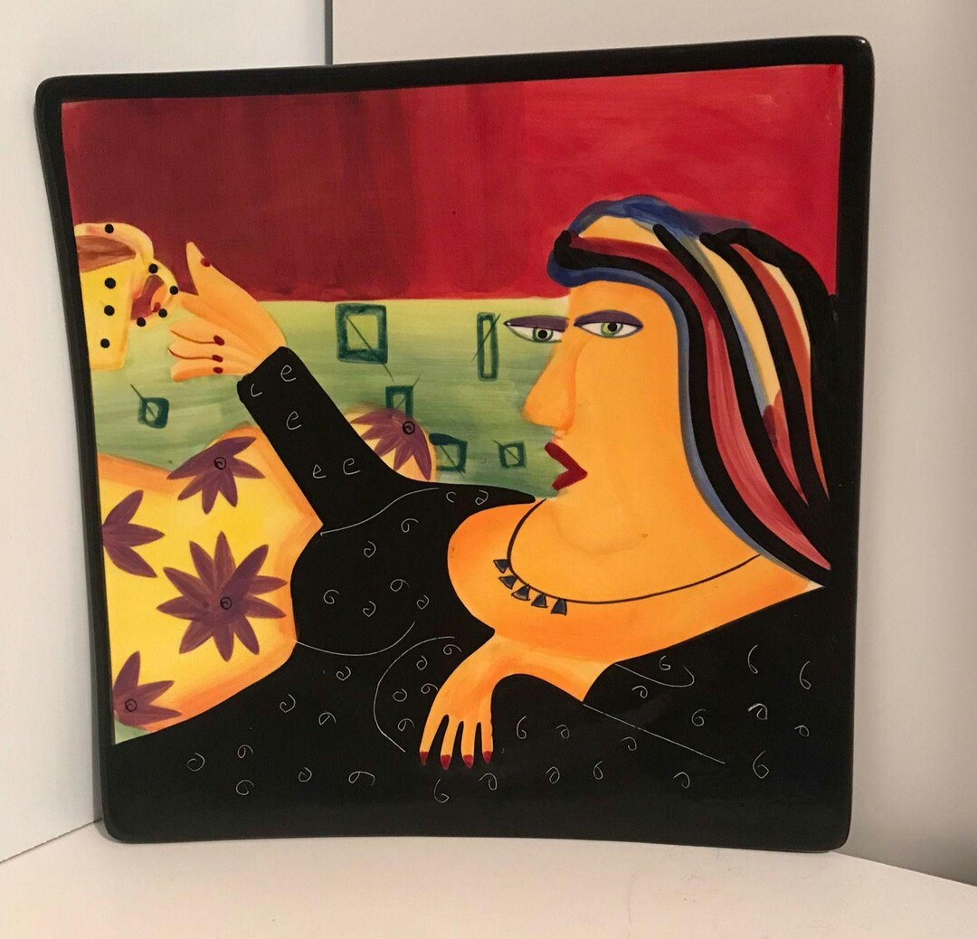 Vintage Naylor Design Hand Painted Ceramic Wall Plate Espresso Lady ...