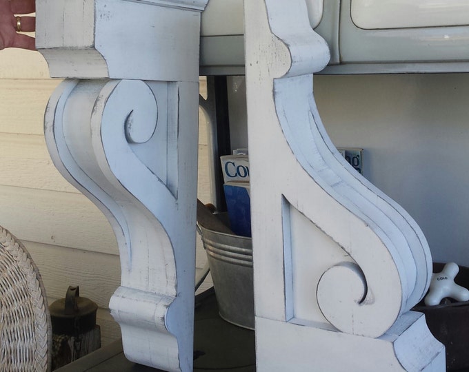 LARGE, Wood Corbels, Rustic White, Solid Wood 199.00 /pair, 6”W X 9”D X ...