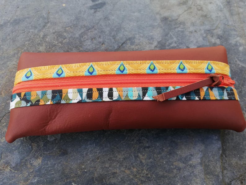 Genuine Leather Case/pouch Lined With Printed Fabrics - Etsy