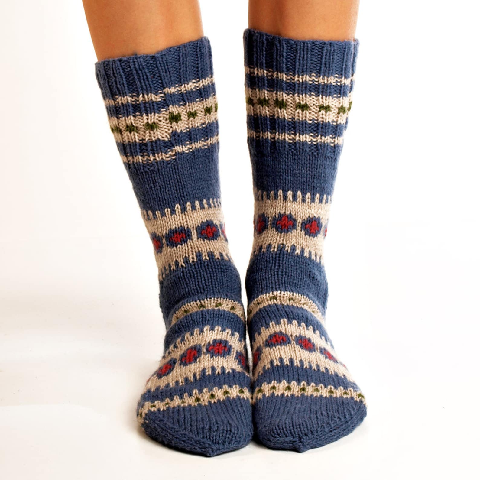 LONG WOOL SOCKS. Woman Socks. Hand Knitted Ornamented Socks. - Etsy