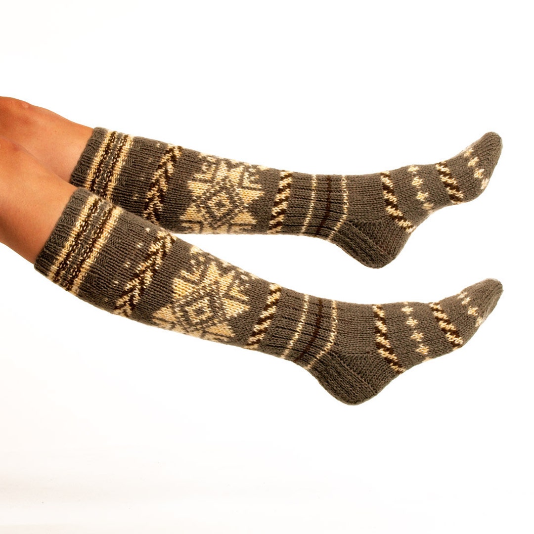 LONG WOOL SOCKS. Woman Socks. Hand Knitted Scandinavian Pattern Socks ...