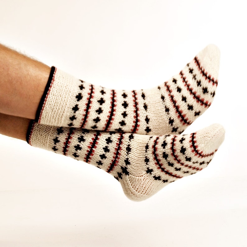 WOOL SOCKS. Men socks. Hand knitted ornamented socks. Natural | Etsy