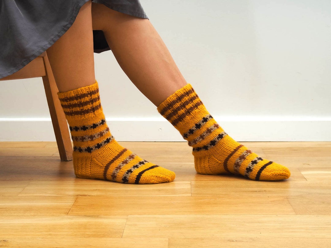 WOOL SOCKS. Woman Socks. Hand Knitted Socks. Natural Yellow Wool Socks ...