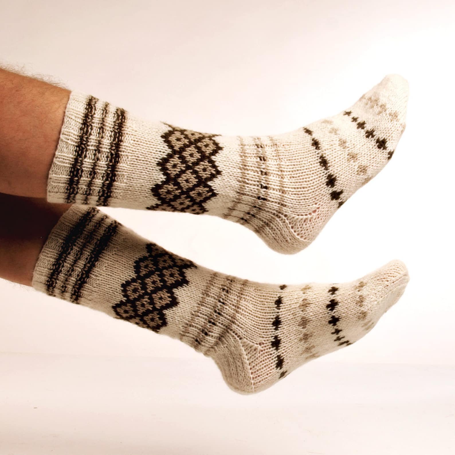 WOOL SOCKS. Men socks. Hand knitted ornamented socks. Natural | Etsy