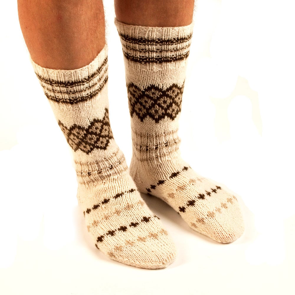 WOOL SOCKS. Men Socks. Hand Knitted Ornamented Socks. Natural - Etsy
