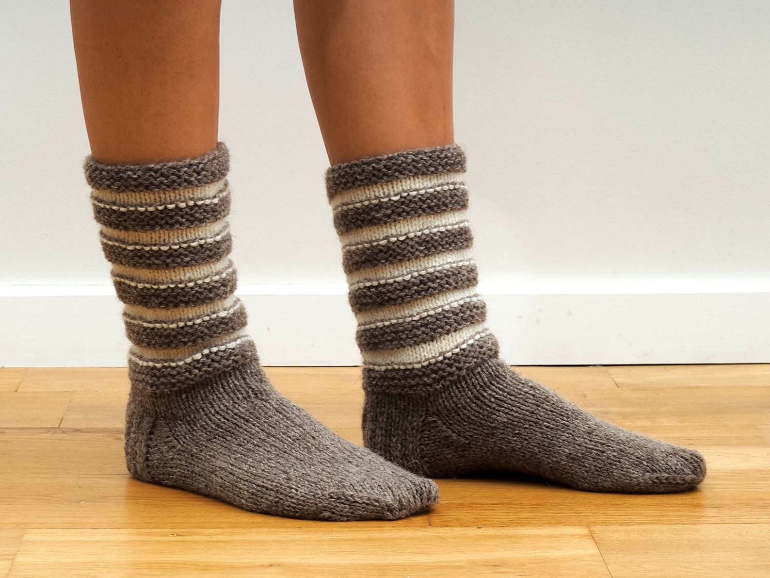WOMAN WOOL SOCKS. Striped Knit Socks. Hand Knitted From | Etsy