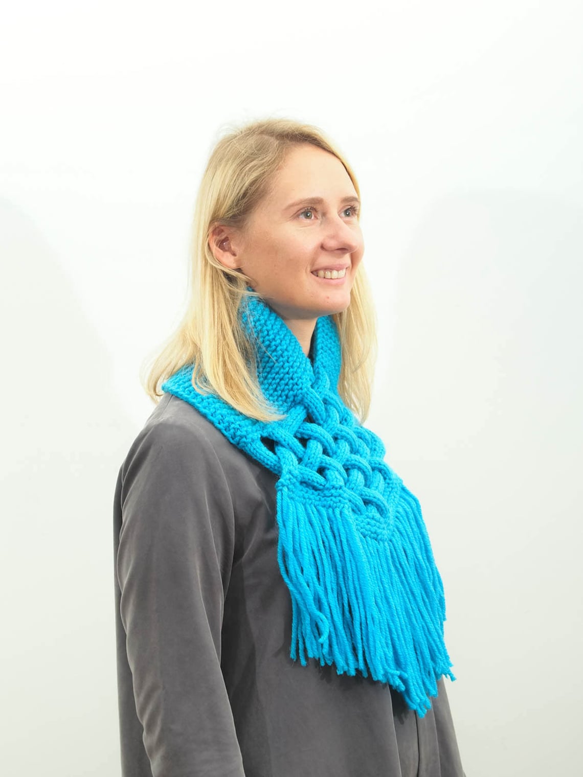 Wool Knit Scarf. Loop Scar. Braid Scarf. Blue Knit Scarf. - Etsy