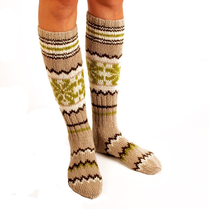 LONG SOCKS ornamented Treasure Hand Knitted From - Etsy