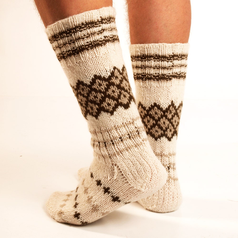 WOOL SOCKS. Men Socks. Hand Knitted Ornamented Socks. Natural - Etsy