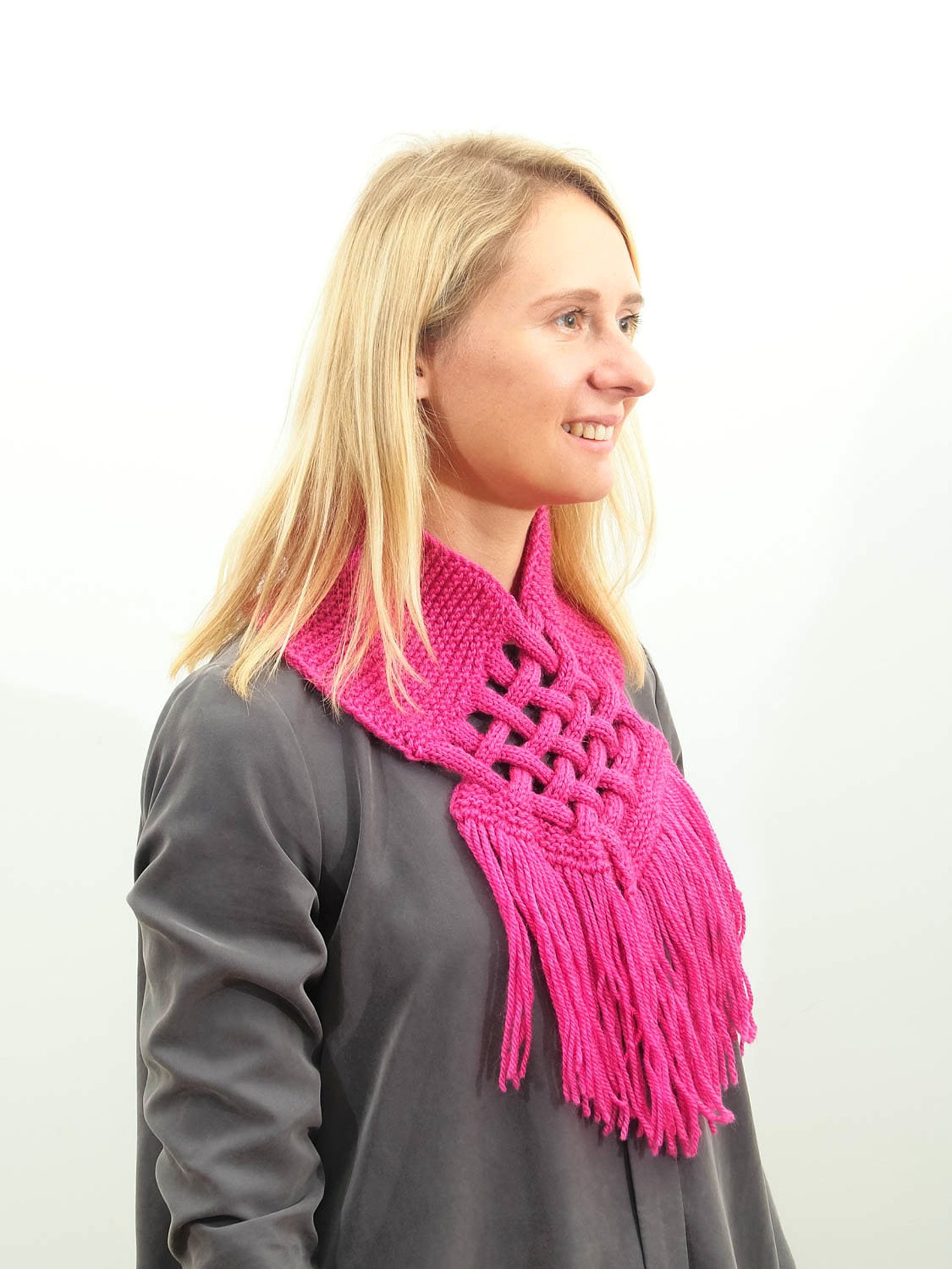 Wool Knit Scarf. Loop Scar. Braid Scarf. Pink Knit Scarf. - Etsy