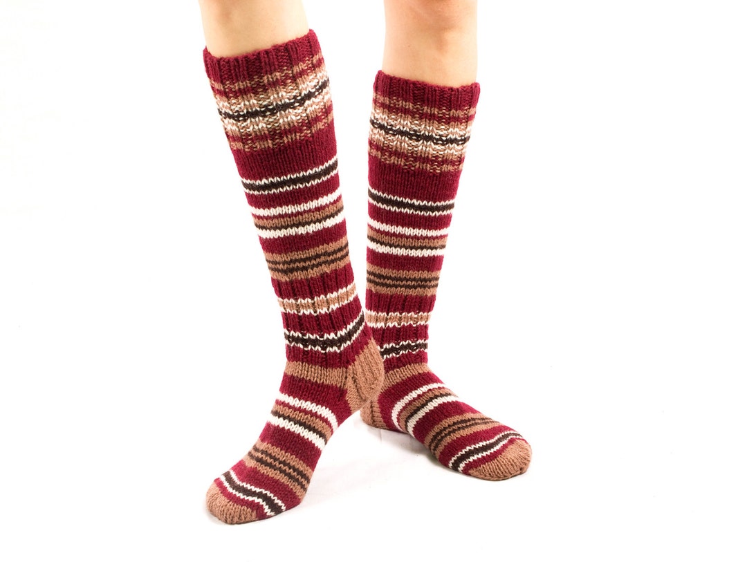 WOOL SOCKS. Long Socks cherry Lady Hand Knitted - Etsy