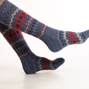 SOCKS " Blue Ocean Jazz" Hand Knitted Long Blue Ornamented Socks Made ...