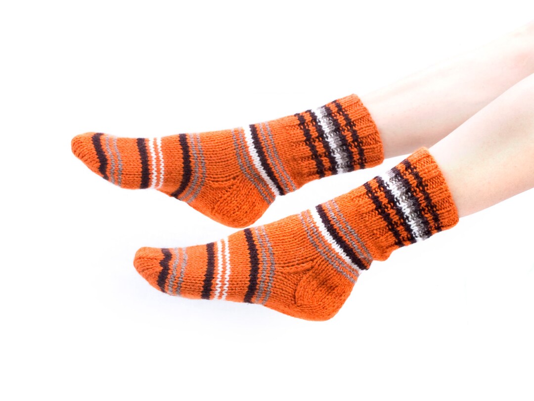 WOOL SOCKS. Woman Socks. Hand Knitted Socks. Natural Orange Color Wool ...