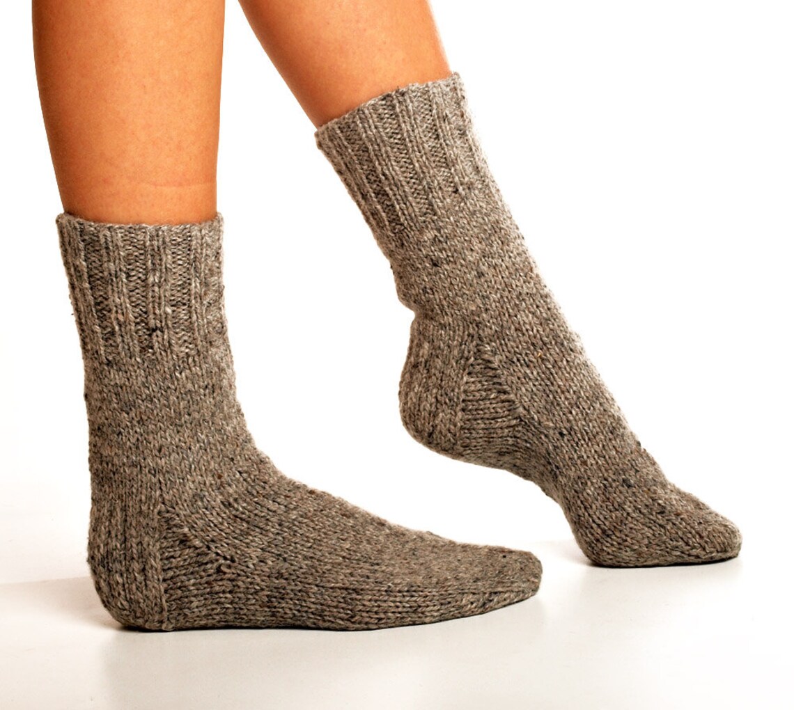 MEN WOOL SOCKS "touring Back Roads". Hand Knitted From Natural Grey ...