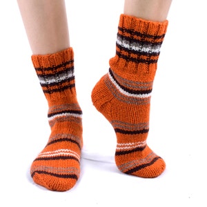 WOOL SOCKS. Woman Socks. Hand Knitted Socks. Natural Orange Color Wool ...