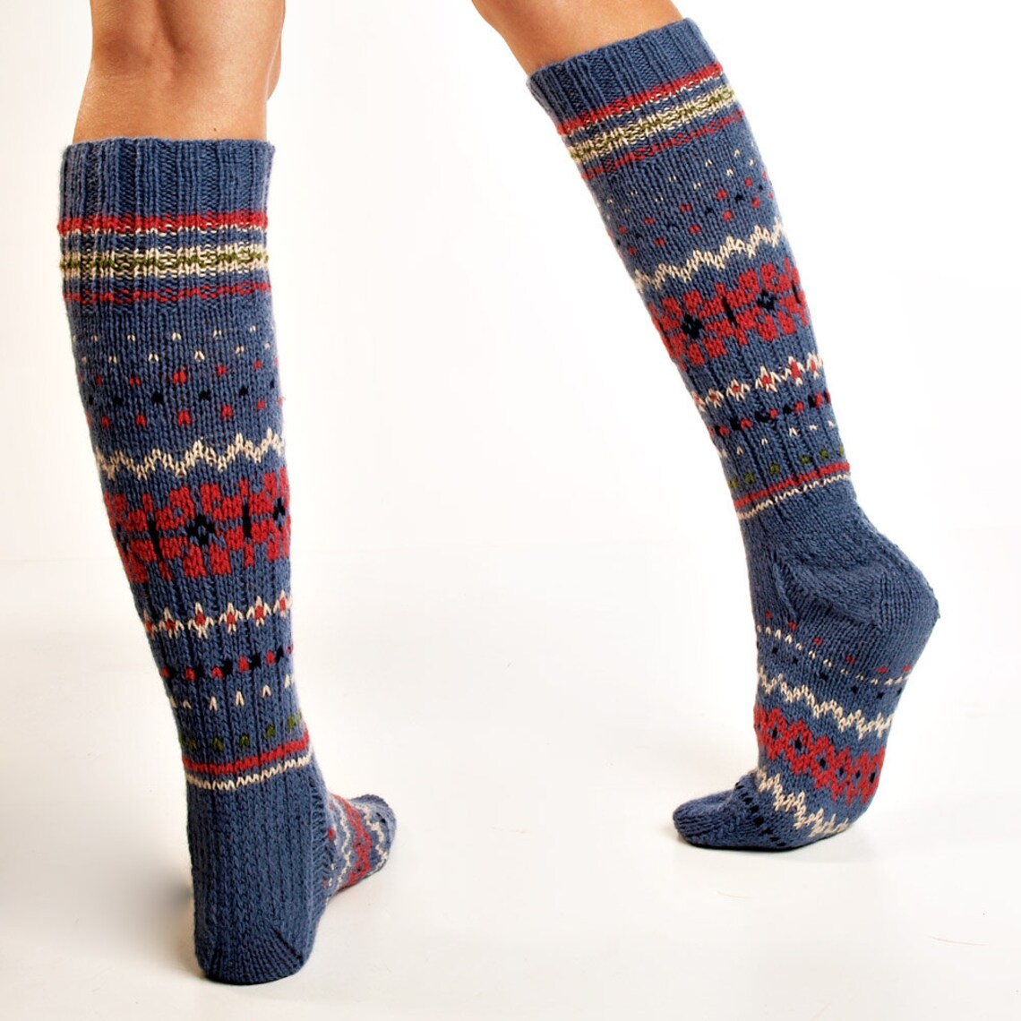 SOCKS Blue Ocean Jazz Hand Knitted Long Blue - Etsy