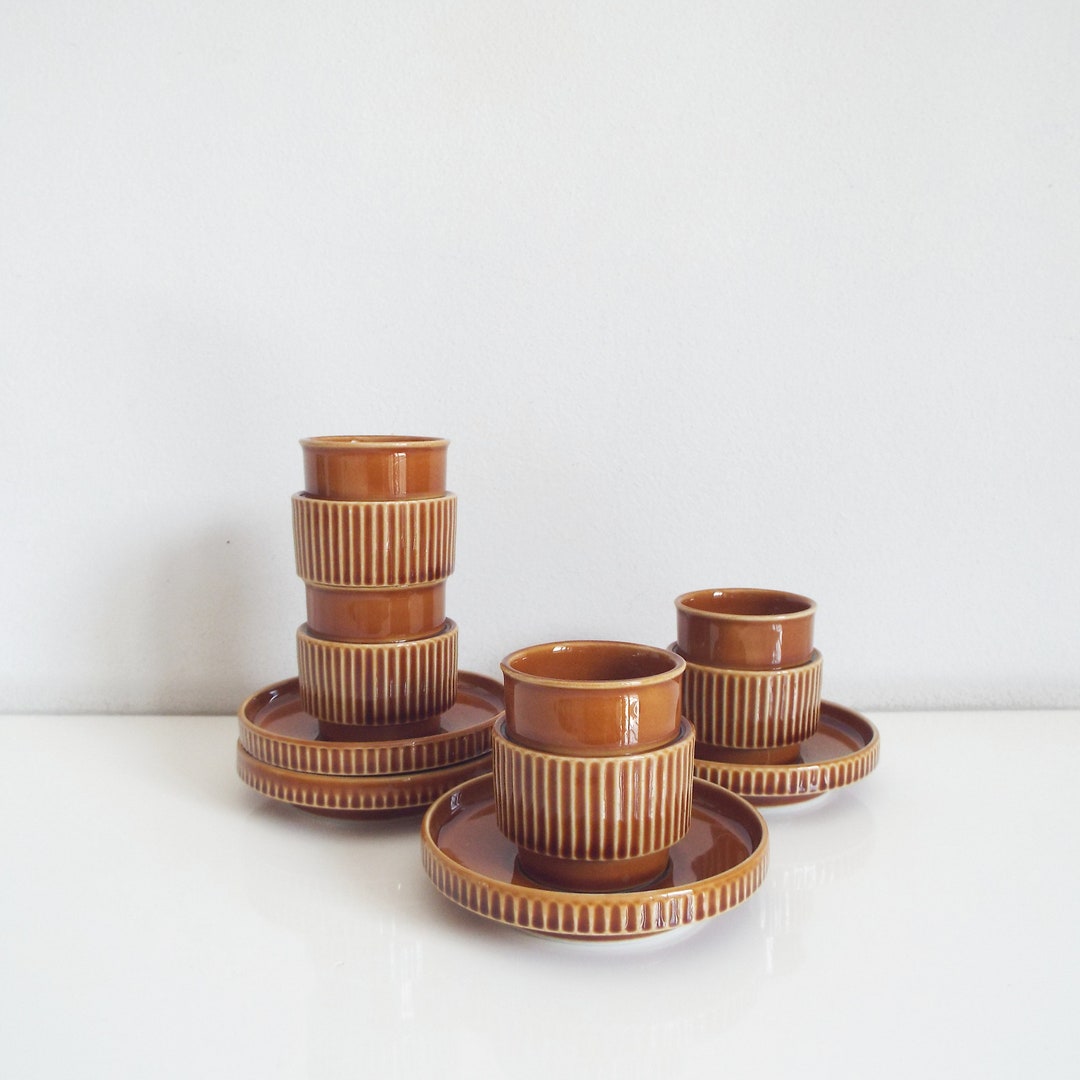 Set/ 4 Vintage MCM Small Coffee Mugs With Saucers, Ceramic Espresso ...