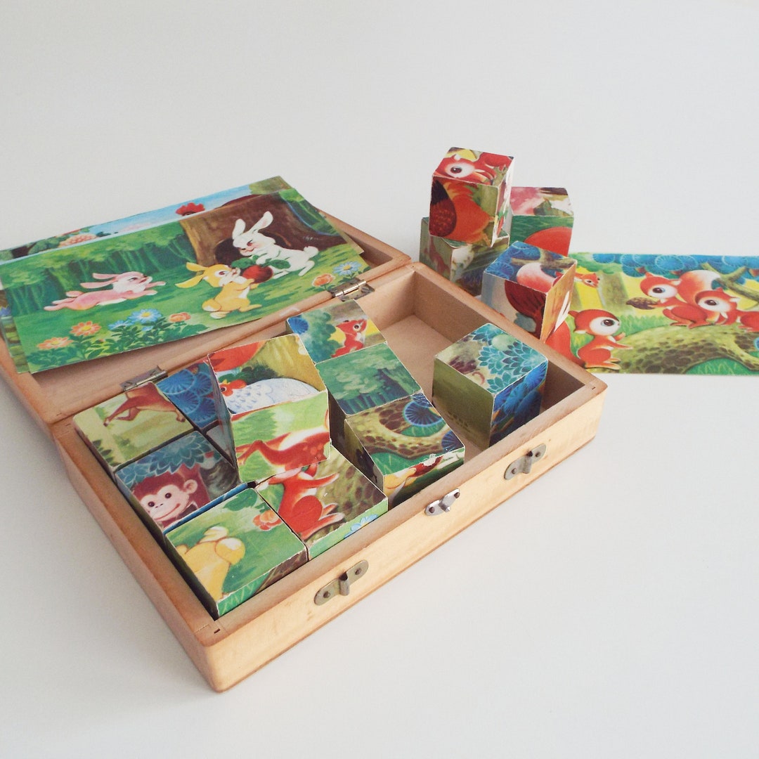 Vintage Kids Wooden Block Puzzle, 3D Puzzle, Children's Toy, Wooden ...