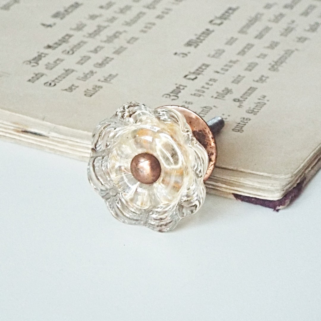 Small Glass Drawer Pull, Art Nouveau Round Furniture Knob, Vintage ...