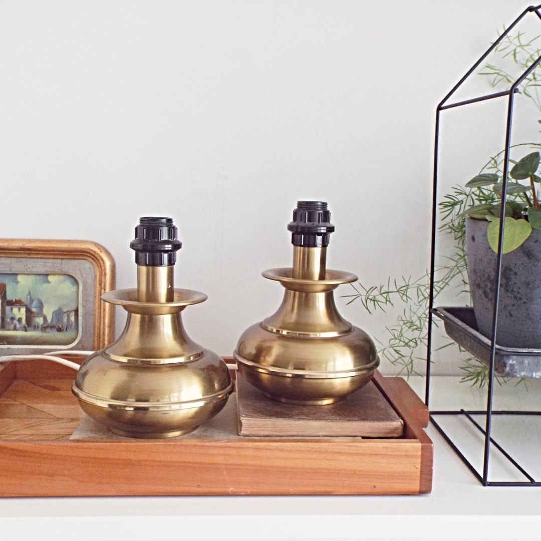Pair of Brass Lampbases 2 Round Bedside Lamp Bases Vintage - Etsy UK