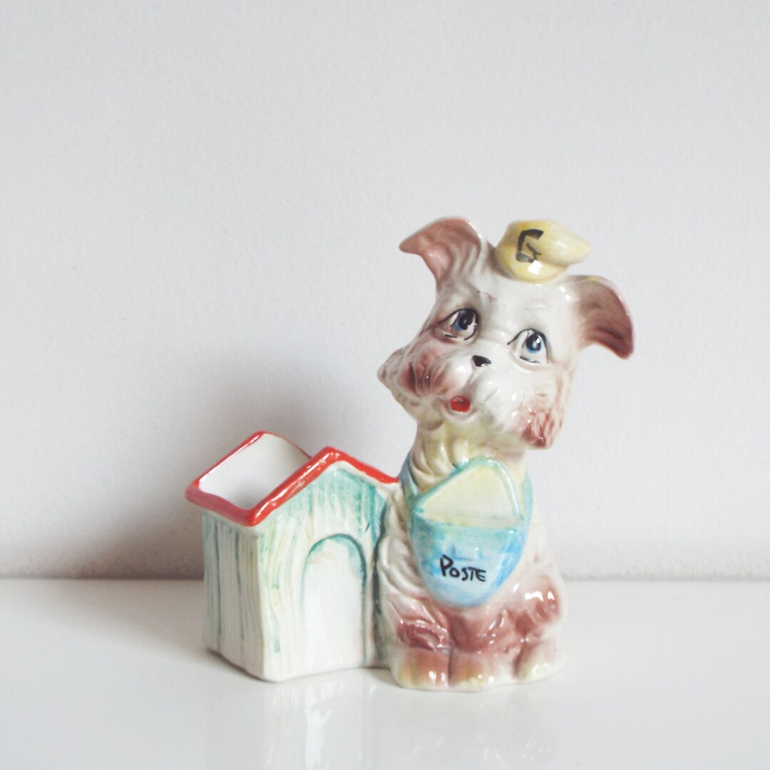 Puppy Dog Planter, Ceramic Plant Pot, Vintage Pencil Holder, Flower ...