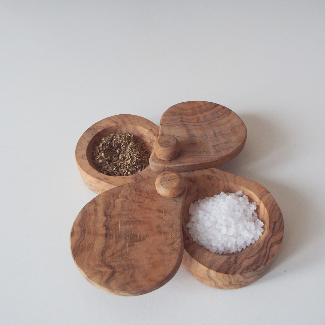 Vintage Salt & Pepper Cellar With Pivoting Lids, Small Wooden Salt ...