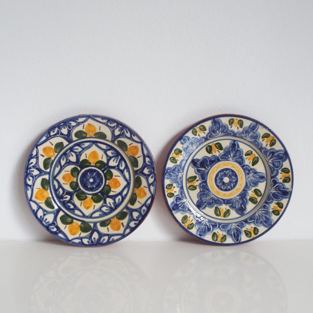 Vintage Pair Handpainted Dishes, 2 Colorfull Hand-painted Plates ...