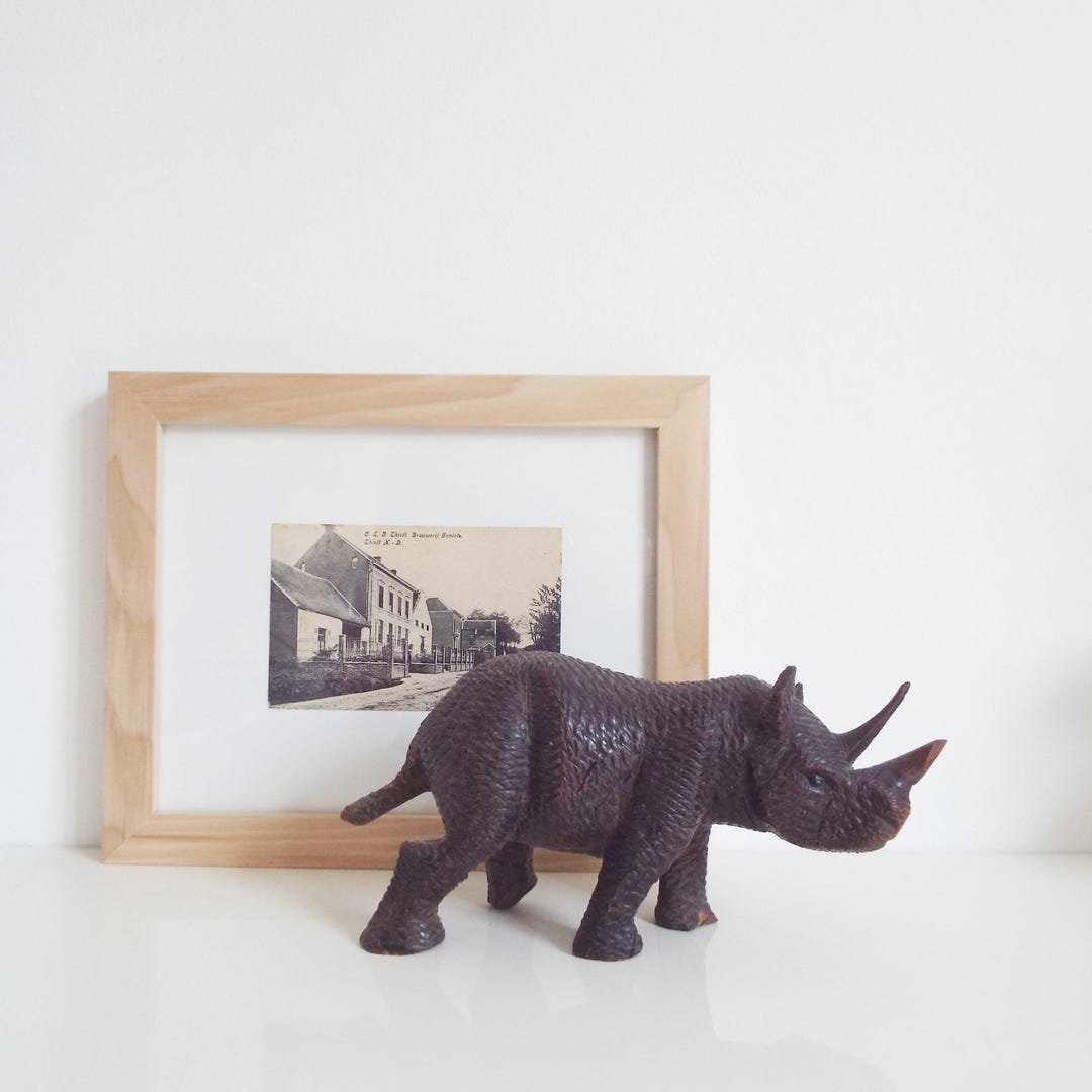 Vintage Dark Wood Rhinoceros Rhino, Solid Figurine, Wooden Animal ...