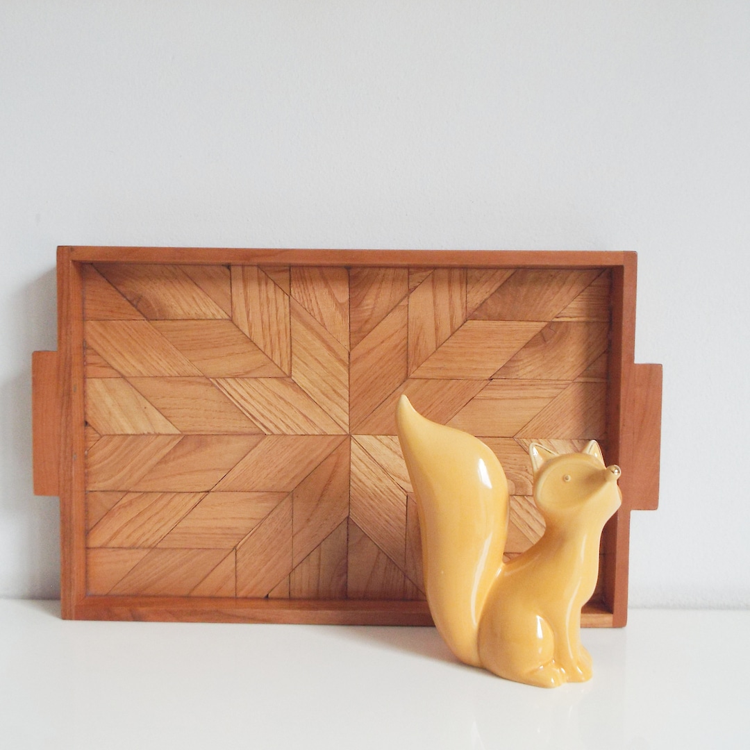 Vintage Wooden Serving Tray With Handles, Handcrafted Plate Dish ...