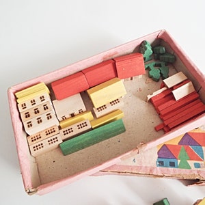 Vintage Wooden Kids Toys, Wooden Houses With Red Roofs, Wood House Play ...