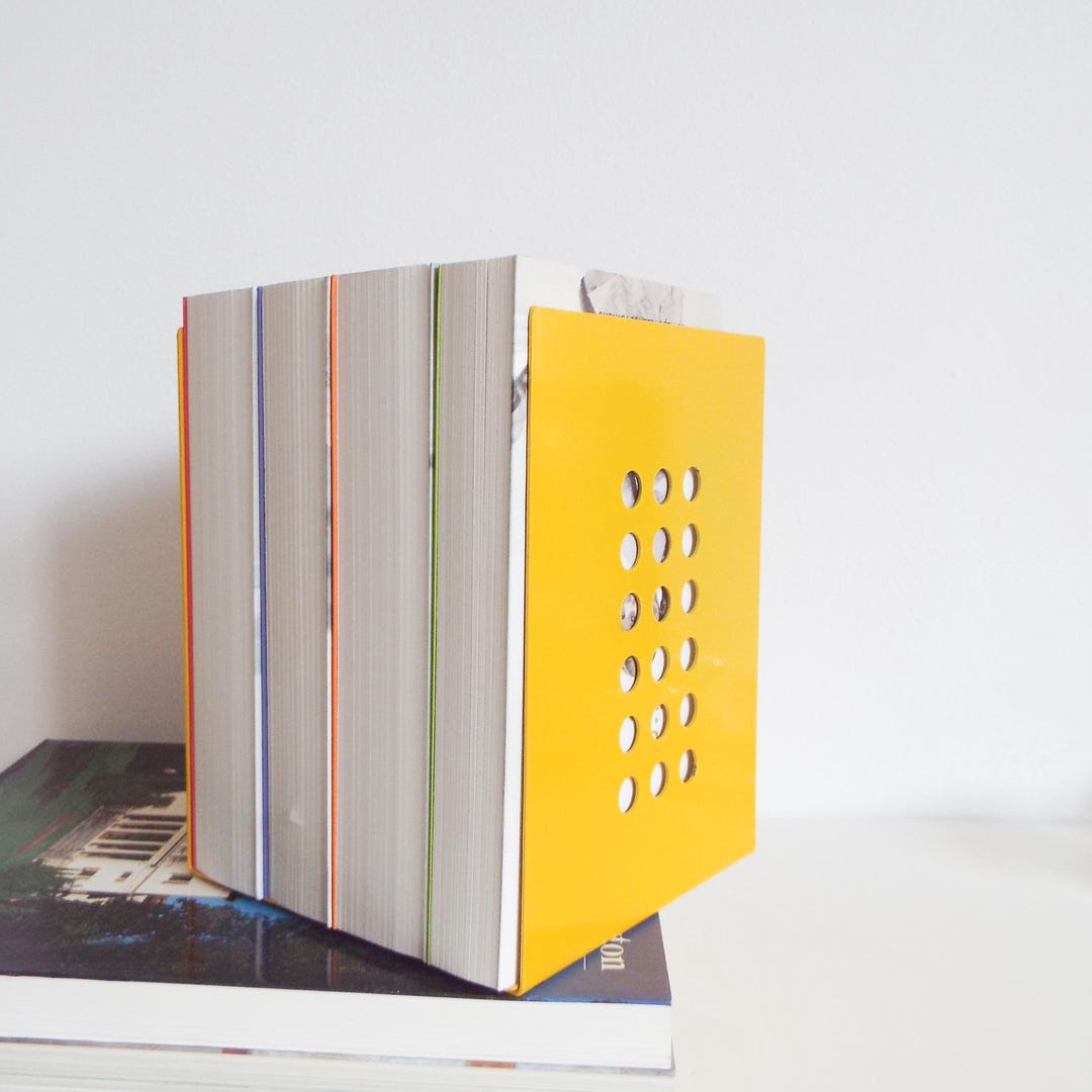 2 Vintage Yellow Bookends, '80s Minimal Metal Book Holders, Space Age ...